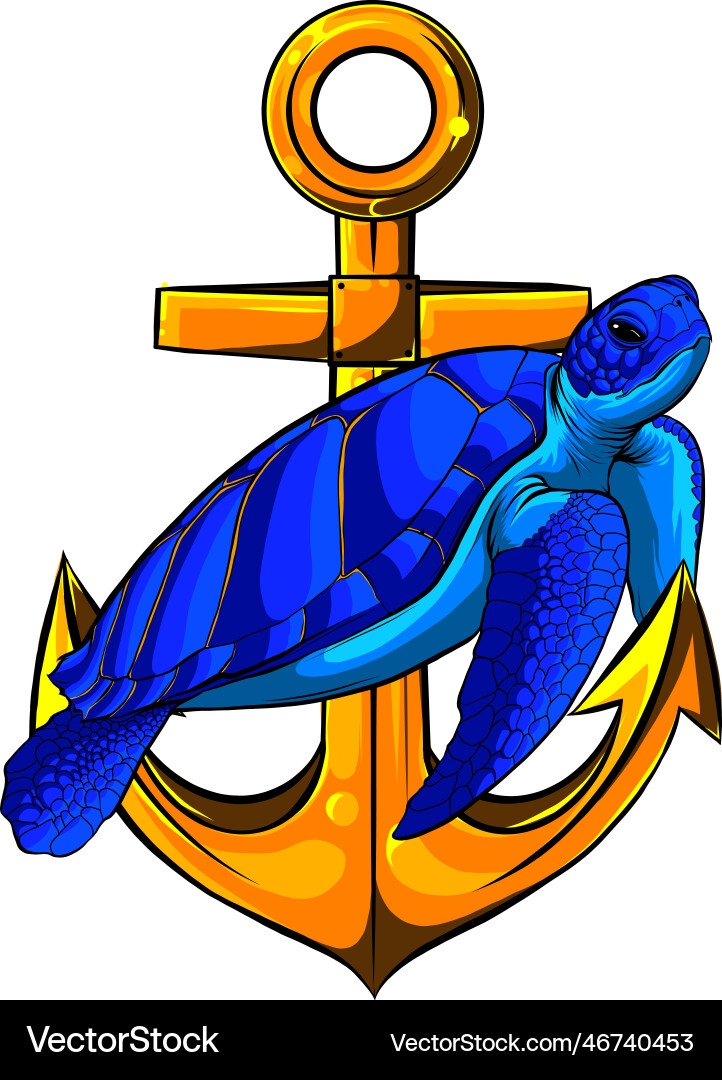 Of sea turtle with anchor Royalty Free Vector Image