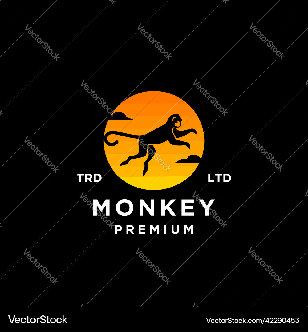 Premium black monkey and sunset logo icon design Vector Image