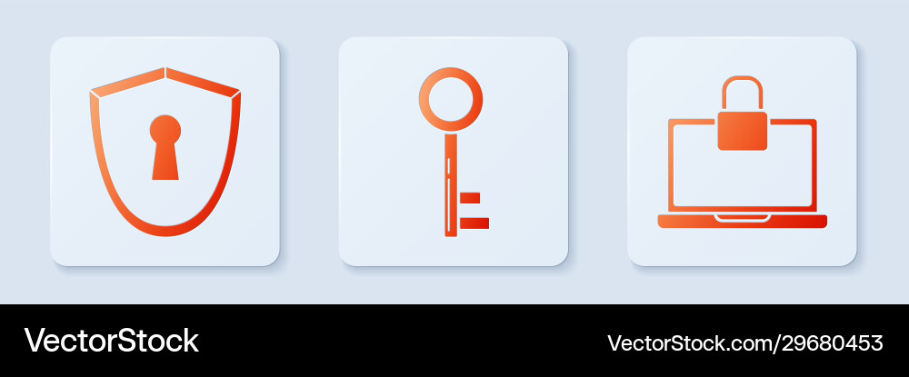 Set key shield with keyhole and laptop and lock Vector Image