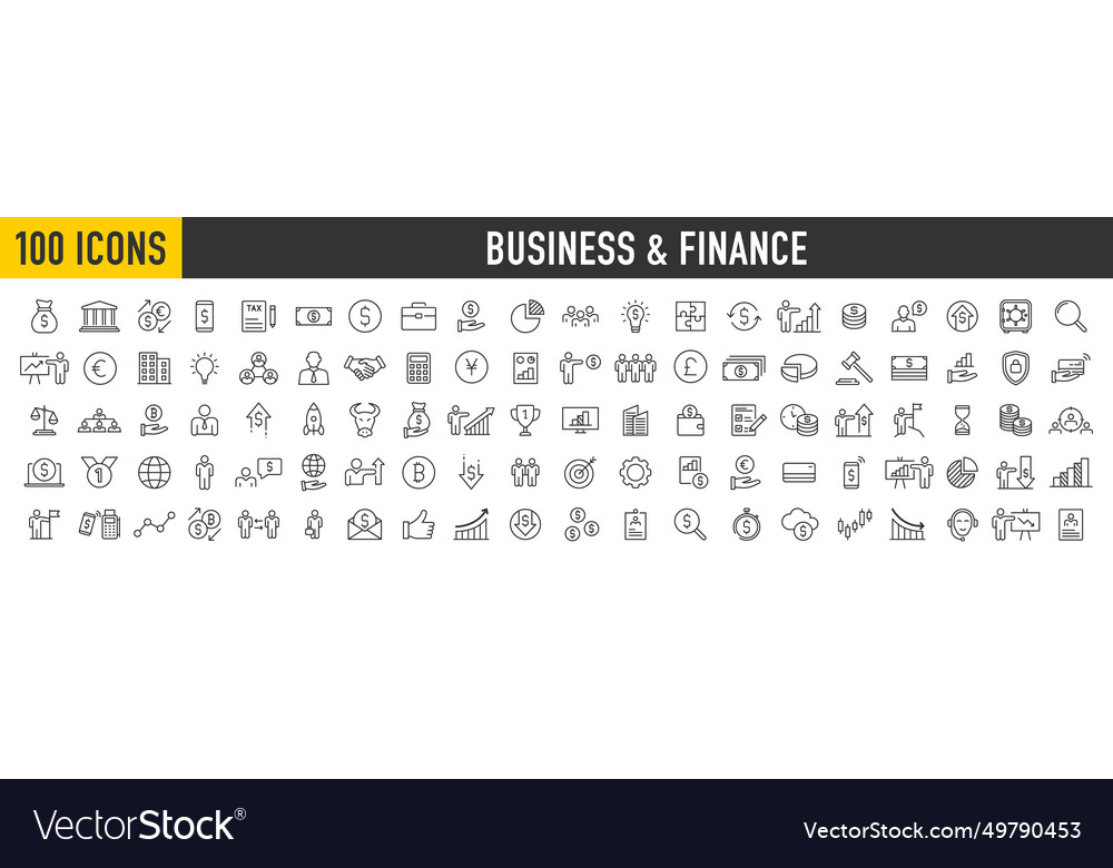 Set of 100 business and finance web icons in line Vector Image