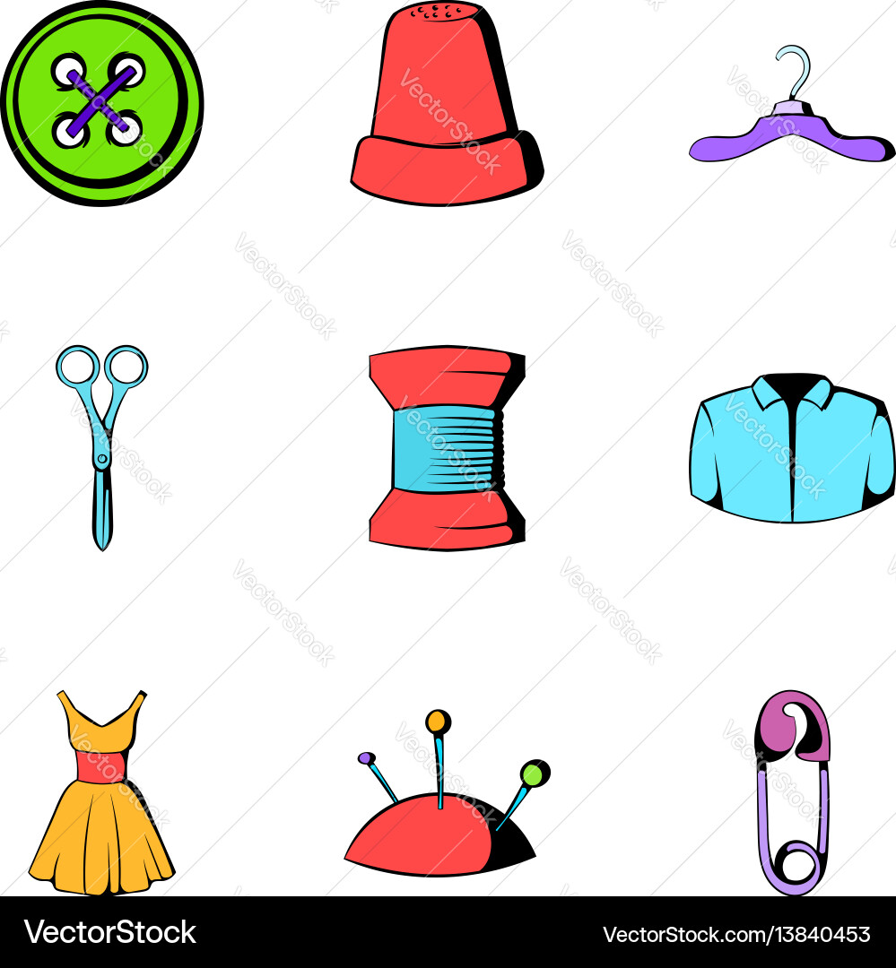 Sewing icons set cartoon style Royalty Free Vector Image