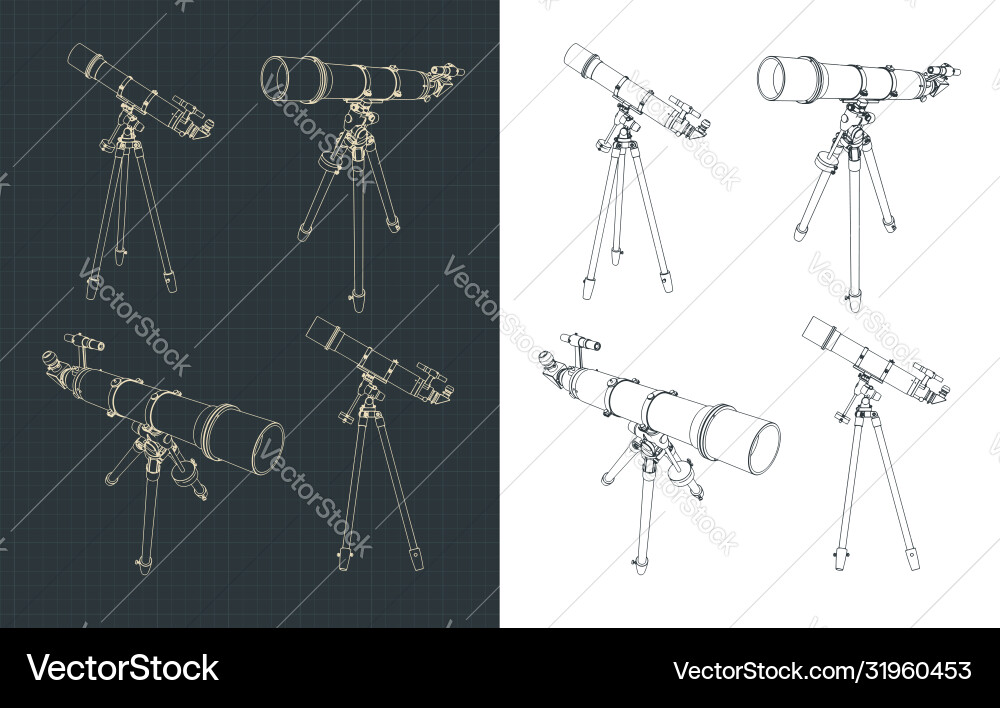 Spyglass on a tripod drawings Royalty Free Vector Image