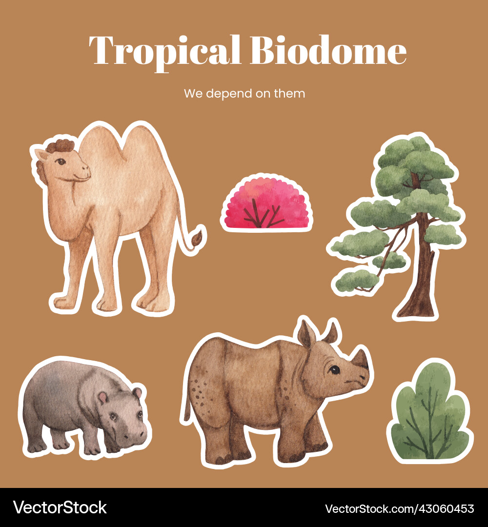 Sticker template with tropical wildlife Royalty Free Vector