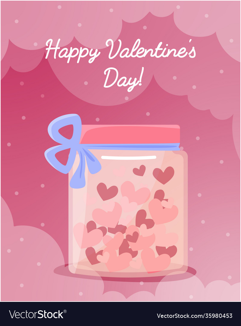 Valentines day greeting card jar with a bow Vector Image