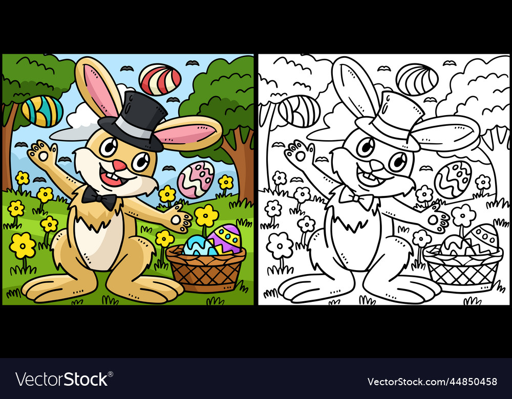 Bunny juggling easter eggs coloring Royalty Free Vector