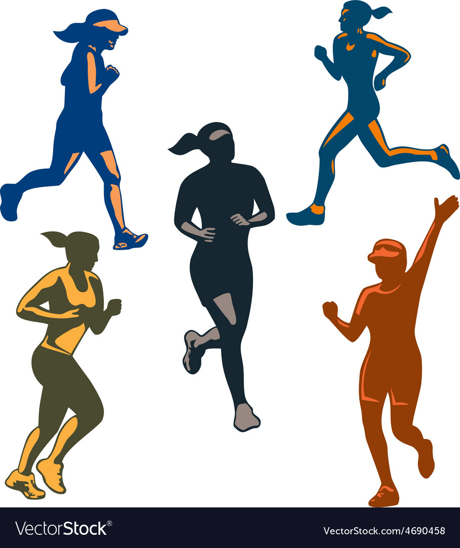 Female Marathon Runners Retro Set Royalty Free Vector Image