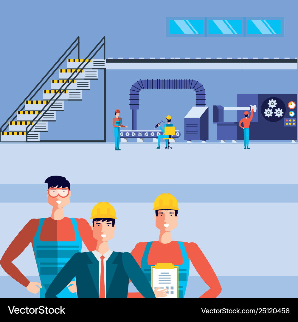 Industrial workers in technified factory Vector Image