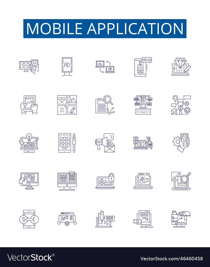 Mobile application line icons signs set design Vector Image