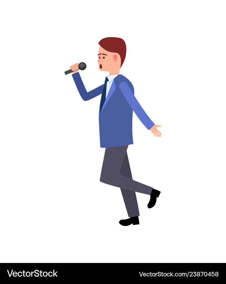 Music performer male with mike dancing gesturing Vector Image