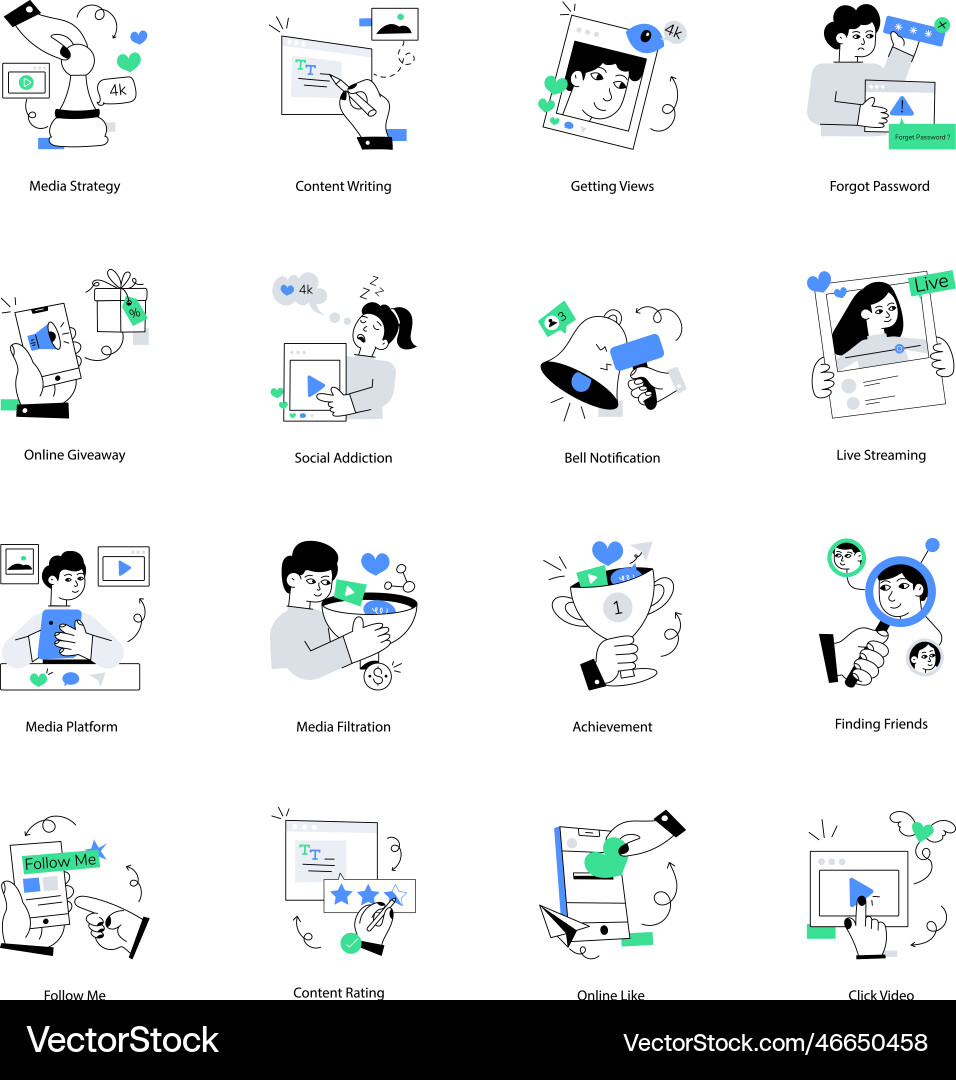 Pack of digital media flat Royalty Free Vector Image