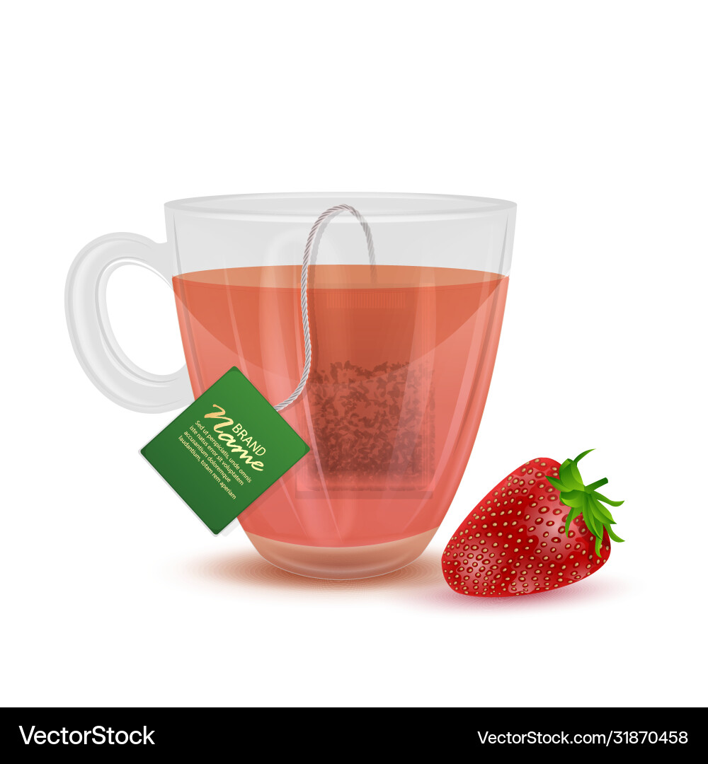 Realistic strawberry tea cup on white Royalty Free Vector