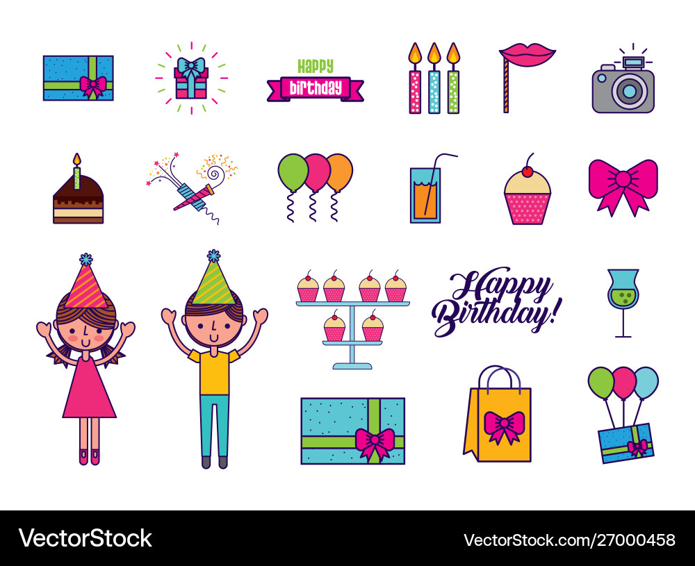 Set birthday celebration icons Royalty Free Vector Image