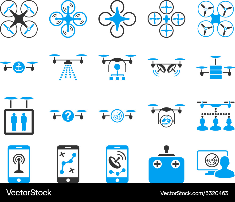 Air drone and quadcopter tool icons Royalty Free Vector