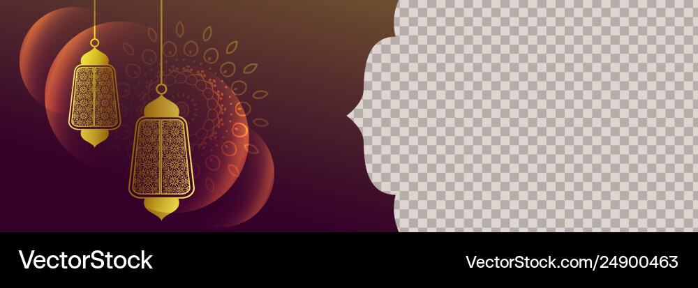 Arabic style banner with decorative lantern design