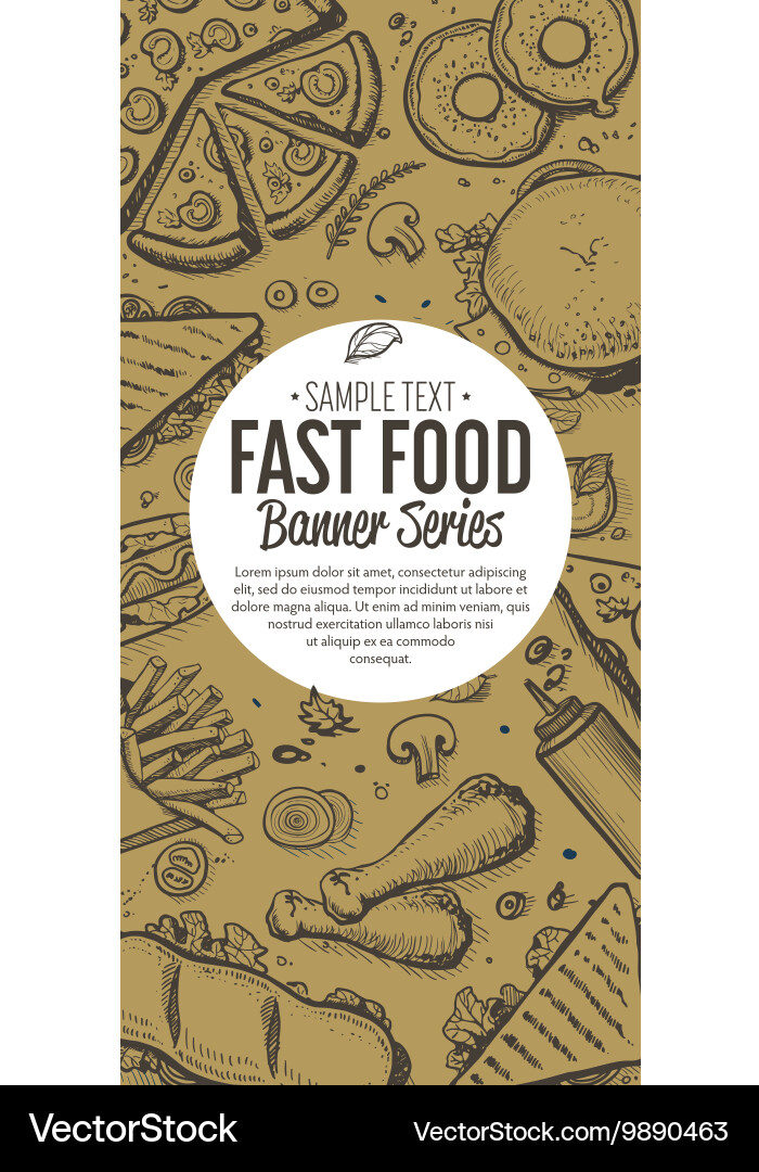 Fast food doodles vertical banner menu Royalty Free Vector