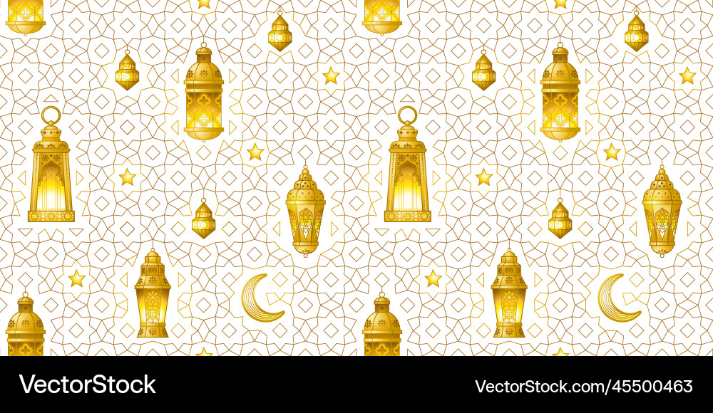 Golden seamless pattern with arabic lamps gold Vector Image