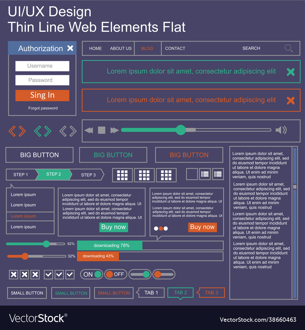 Ui ux kit for mobile applications and web sites Vector Image