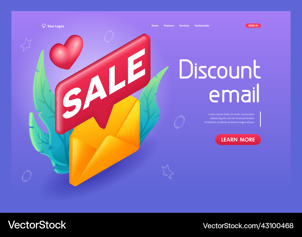 3d isometric cartoon discount email coupon Vector Image