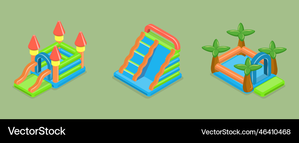 3d isometric flat set of bouncy inflatable Vector Image