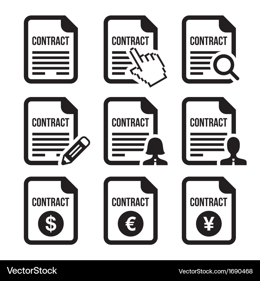 Business or work contract signing icons set Vector Image