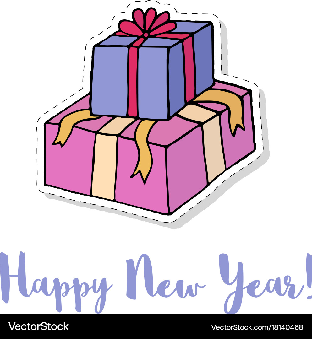 Christmas present box cartoon sticker for new Vector Image
