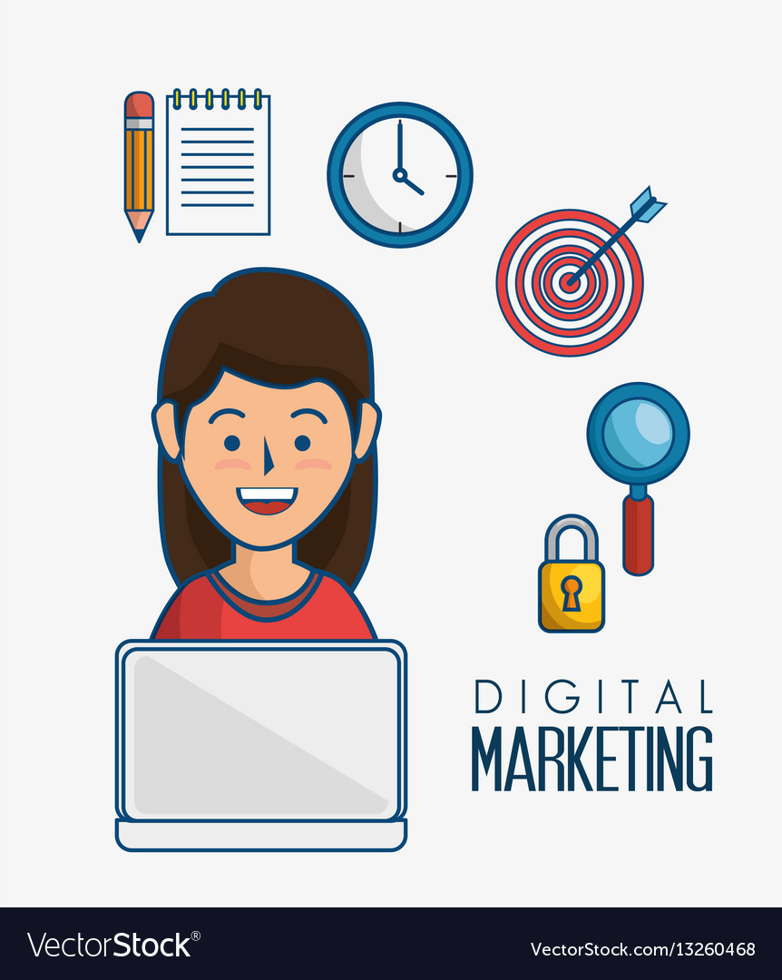 Digital marketing flat icons Royalty Free Vector Image