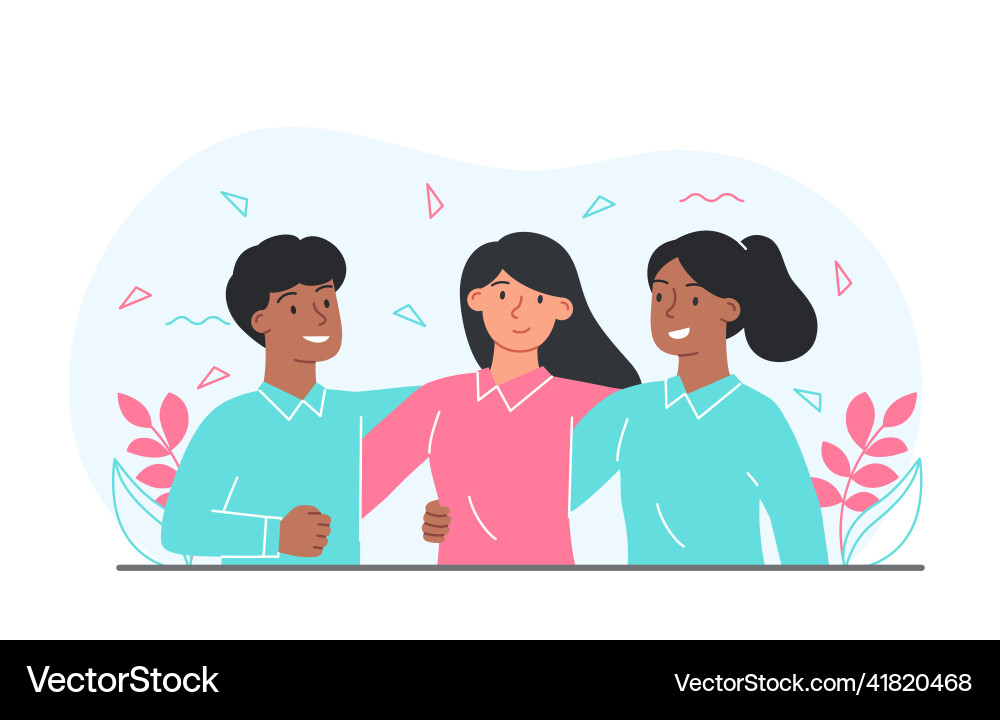 Friends smile and hug Royalty Free Vector Image