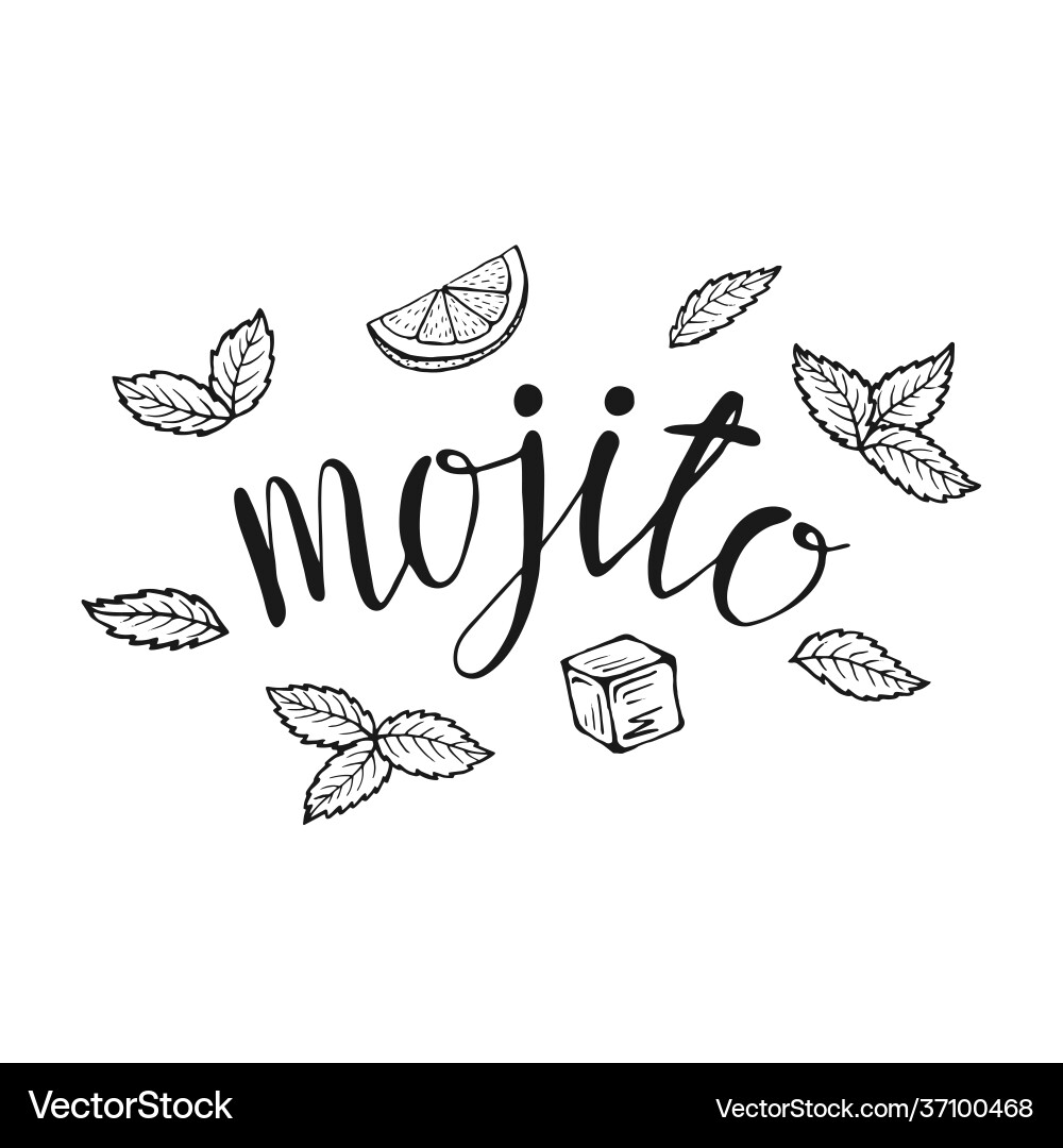 Lettering mojito classic cocktail hand drawn Vector Image