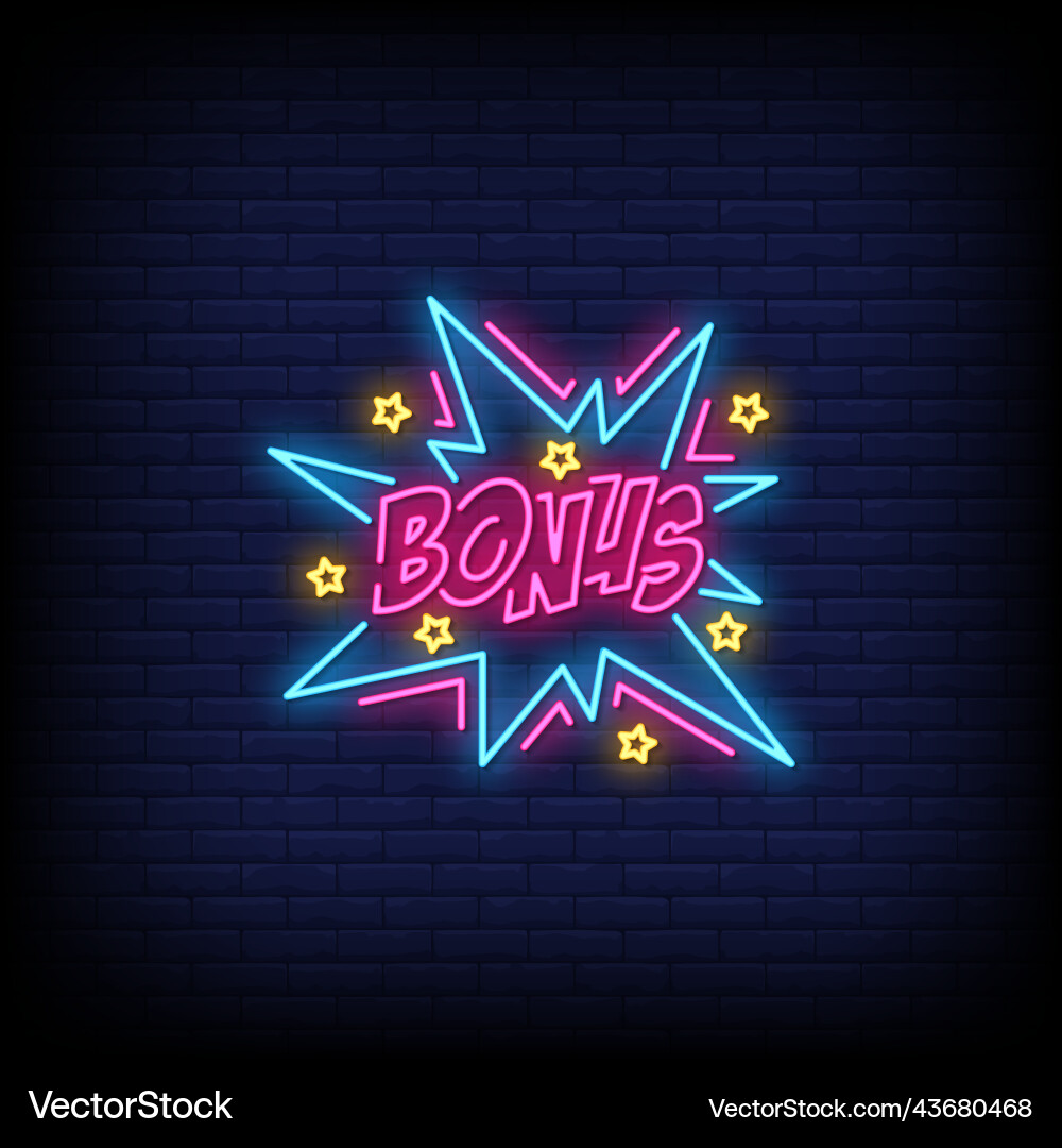 Neon sign bonus with brick wall background Vector Image