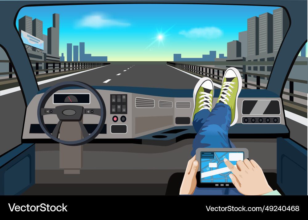 Self-driving truck autonomous man drives Vector Image