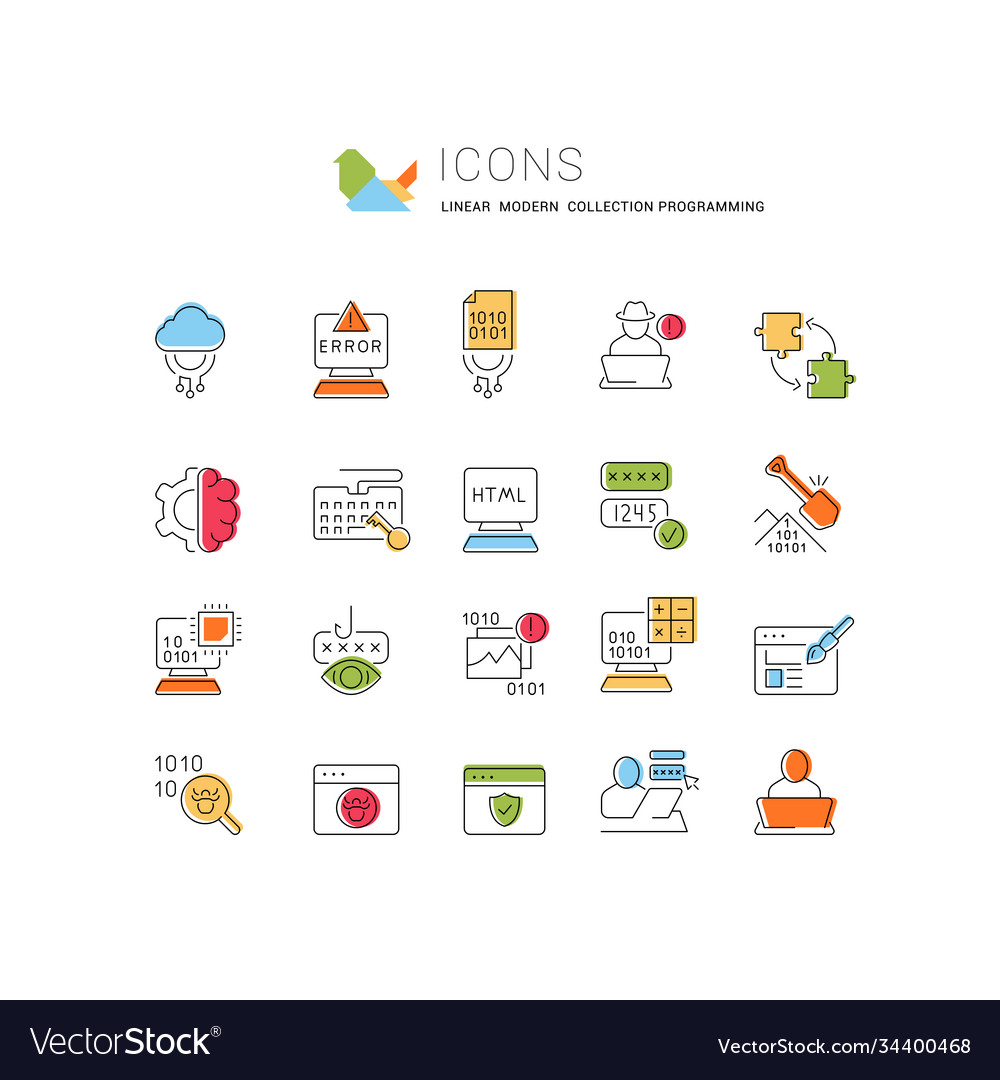 Set line icons programming Royalty Free Vector Image