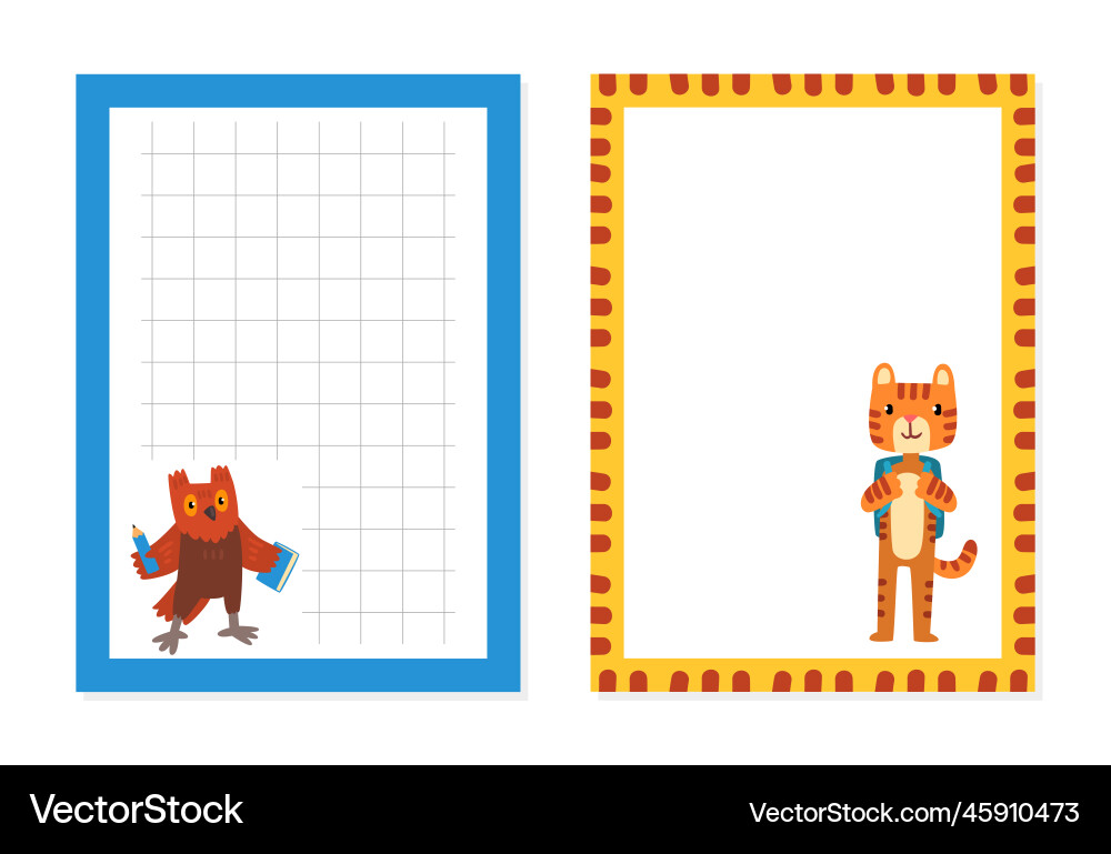 Blank and checkered page with cute owl tiger Vector Image