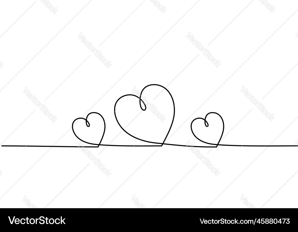 Continuous line drawing of three hearts black Vector Image