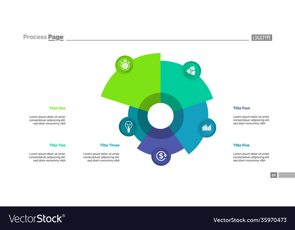 Pie chart with five elements template Royalty Free Vector
