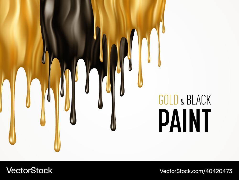Realistic gold and black paint drips isolated Vector Image