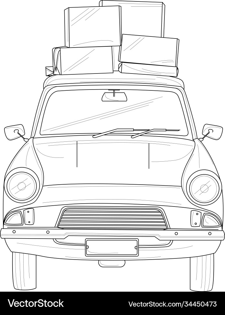Retro vintage car with moving boxes sketch Vector Image