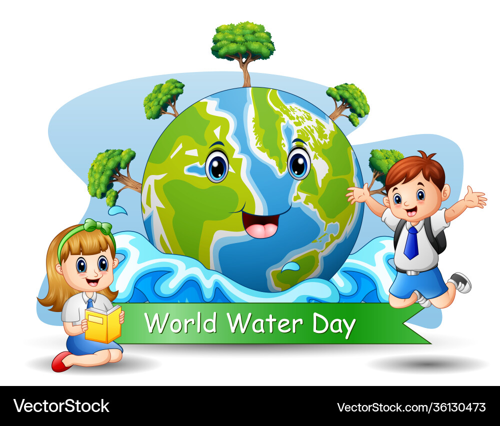 World water day design with happy students Vector Image
