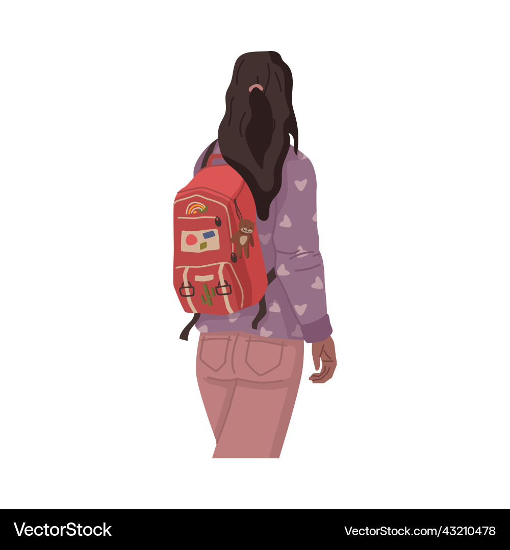 Brunette woman with backpack back view student Vector Image