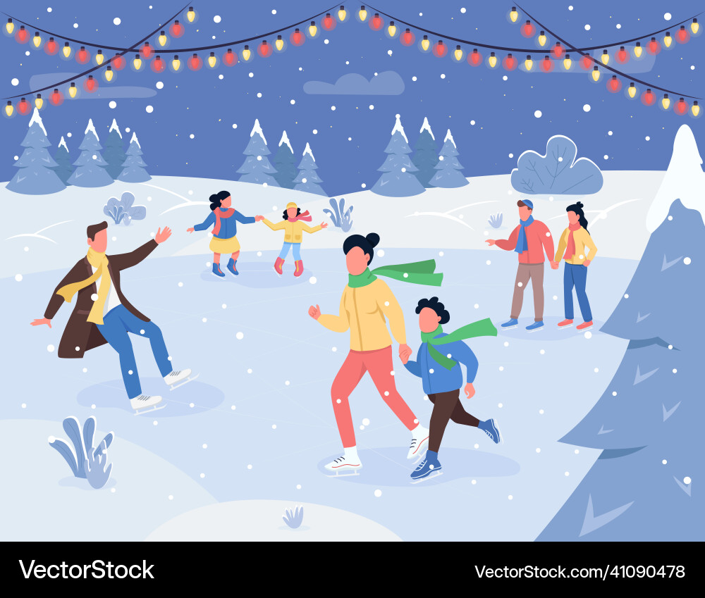 Christmas ice rink semi flat Royalty Free Vector Image