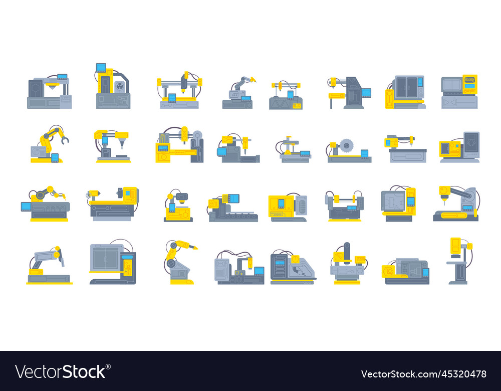 Cnc machines factory industrial machine Royalty Free Vector