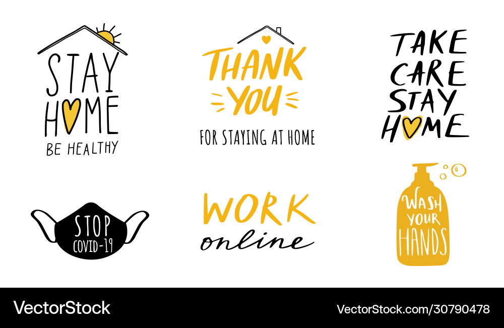 Coronavirus covid-19 hand drawn quotes set Vector Image