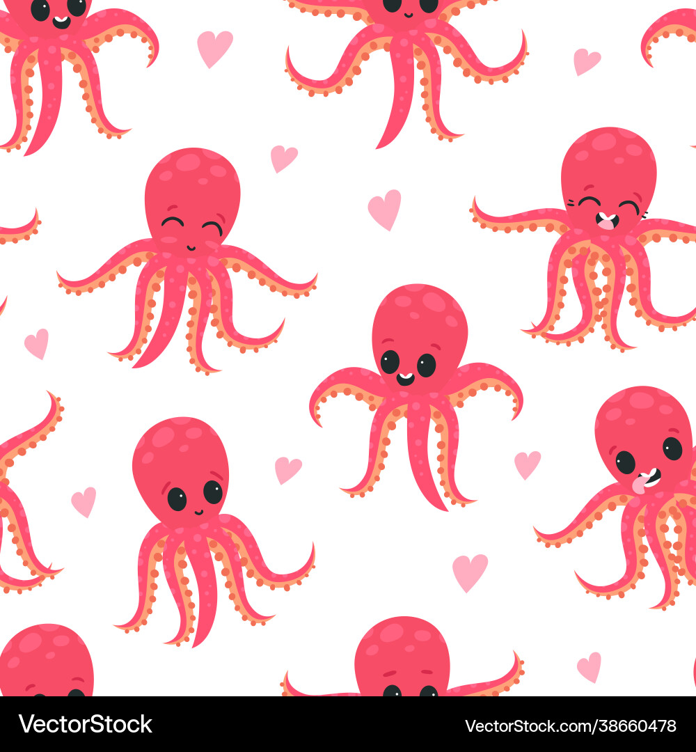 Cute funny pink octopus with tentacles seamless Vector Image