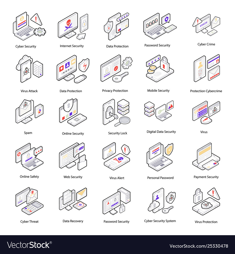 Cyber security isometric icons Royalty Free Vector Image Cyber security isometric icons Royalty Free Vector Image