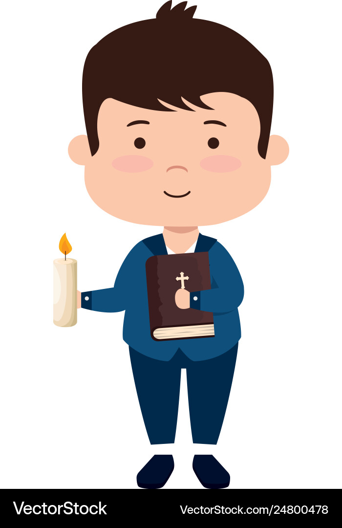 Little boy with bibble and candle first communion Vector Image