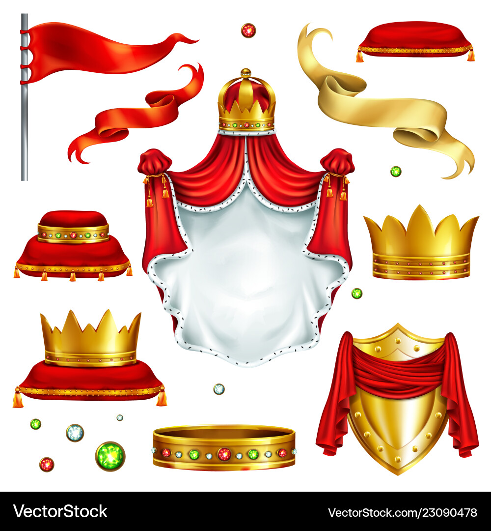 Royal attributes and symbols realistic set Vector Image