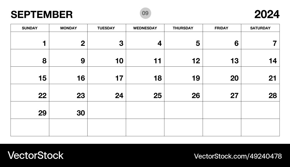 September 2024 year planner template calendar Vector Image