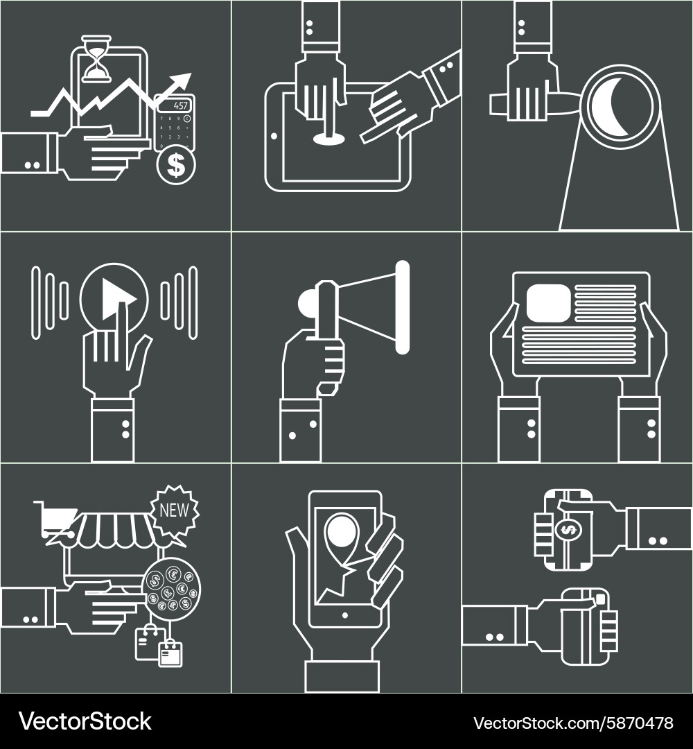 Set of linear business concept with hands Vector Image