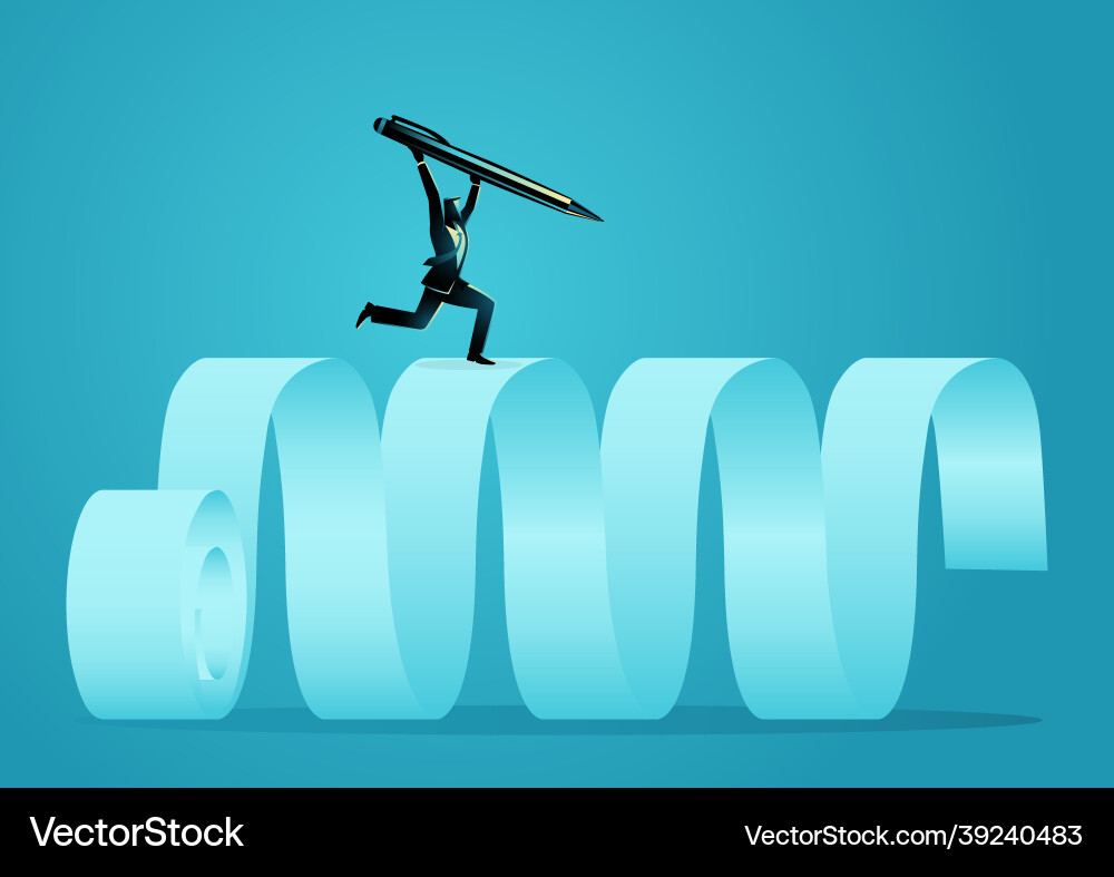 Businessman running on paper scroll holding Vector Image