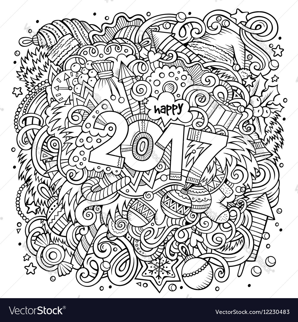 Cartoon cute doodles hand drawn new year Vector Image