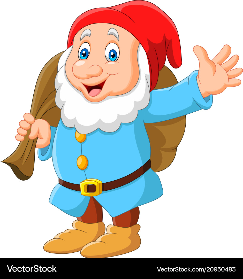 Cartoon happy dwarf carrying sack Royalty Free Vector Image